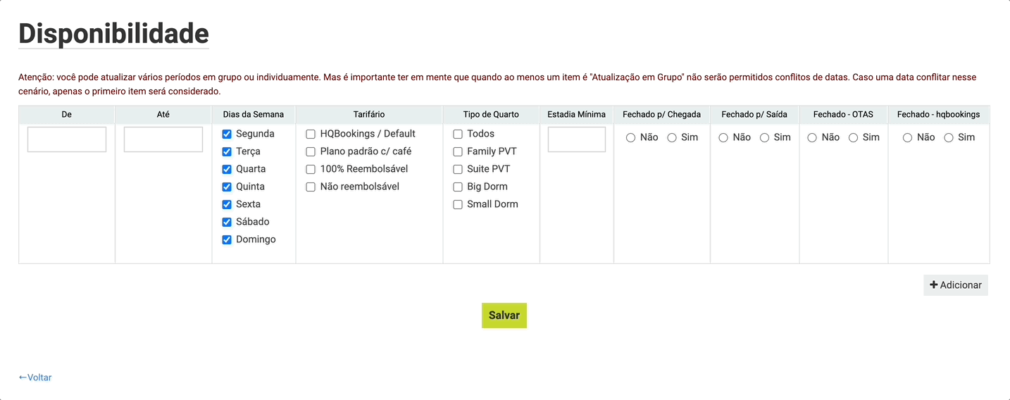 Como configurar estadia mínima e pacote mínimo de diárias